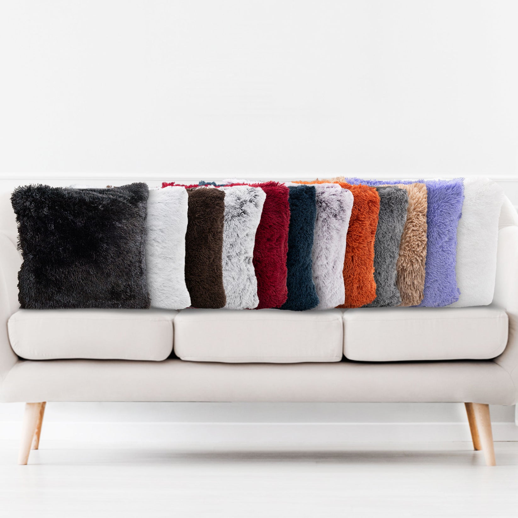 Cheer Collection Set of 2 Shaggy Long Hair Throw Pillows | Super Soft ...
